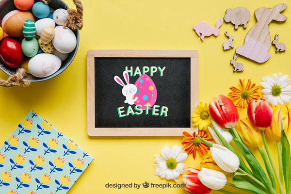 Beautiful Easter Mockup With Slate Psd - Mockup Hunt