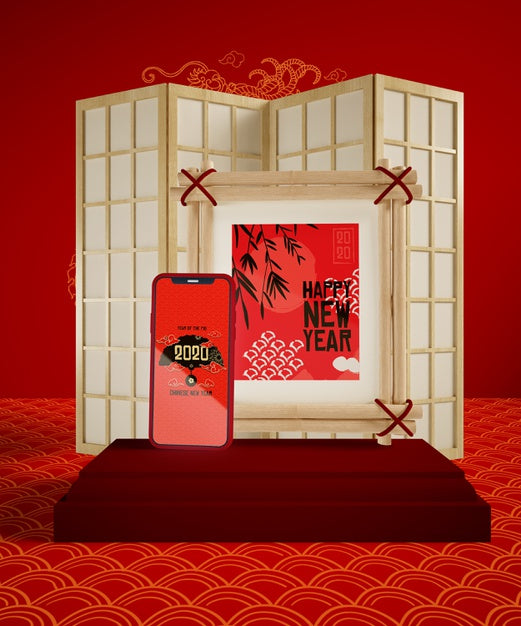 Chinese New Year Eve With Phone Mock-Up Psd - Mockup Hunt