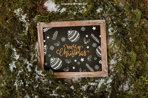 Christmas Mockup With Slate And Snow Psd - Mockup Hunt