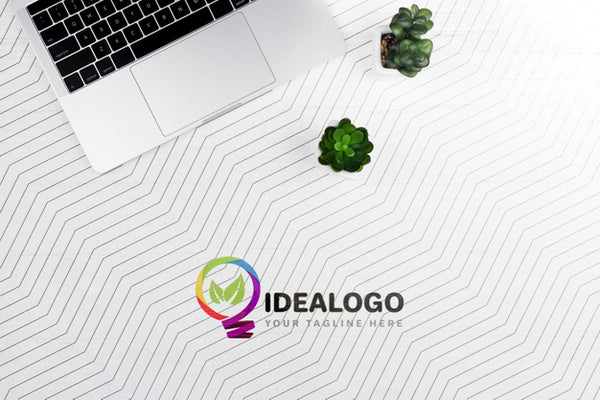 Desk With Laptop And Plant Psd - Mockup Hunt