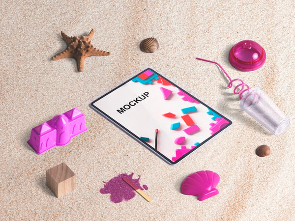 Editable Isometric Tablet Mockup With Summer Elements Psd - Mockup Hunt