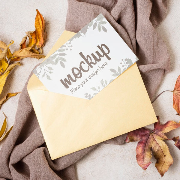 Flat Lay Autumn Mock-Up With Leaves On Grey Cloth Psd - Mockup Hunt
