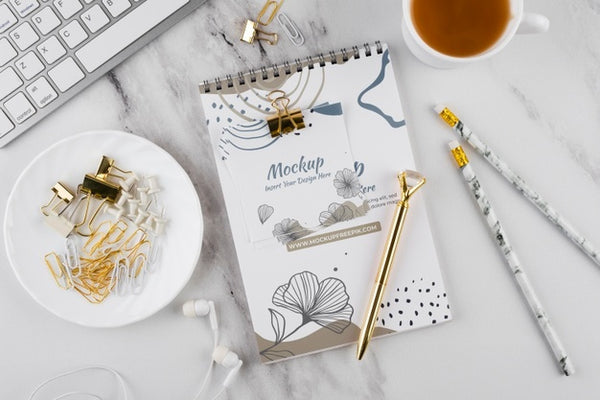 Flat Lay Of Elegant And Minimal Desk Psd - Mockup Hunt