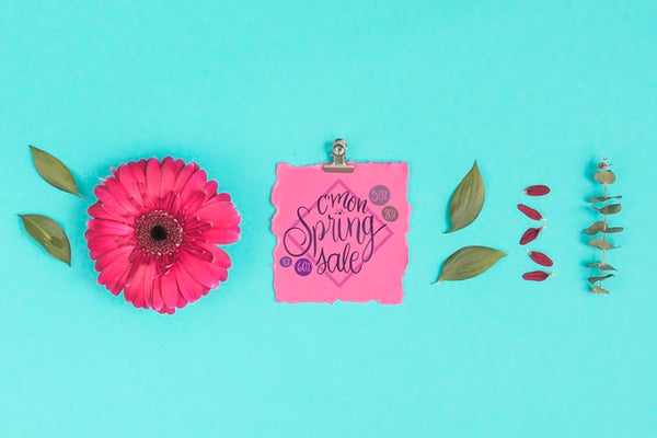 Flat Lay Spring Mockup With Card Psd - Mockup Hunt