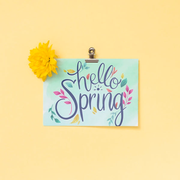 Flat Lay Spring Mockup With Greeting Card Psd - Mockup Hunt