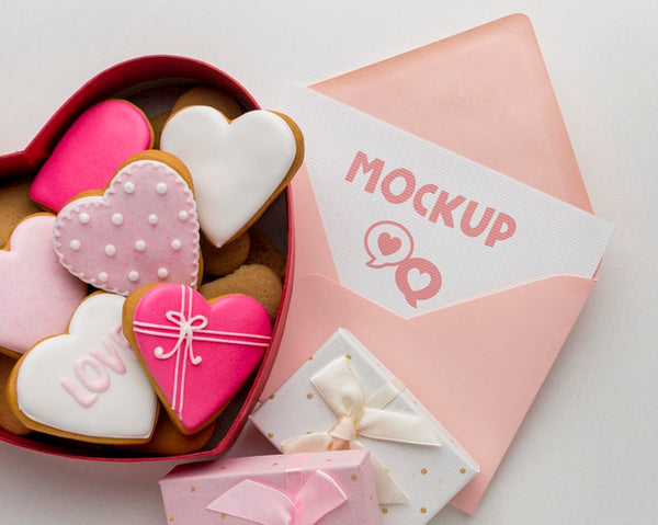 Flat Lay Valentine'S Day Cookies With Mock-Up Letter Psd - Mockup Hunt