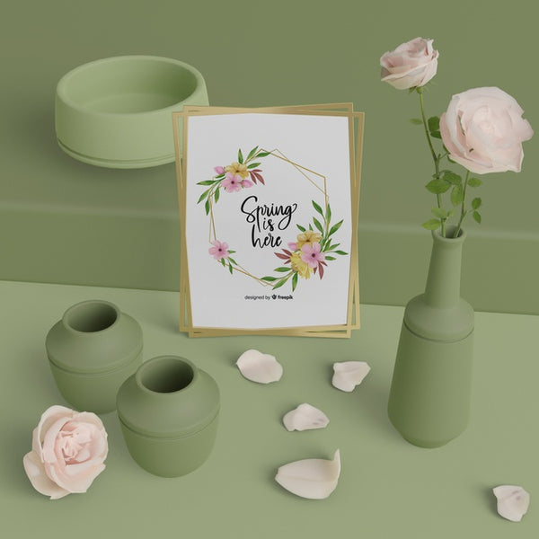 Mock-Up Vases And Spring Card Psd - Mockup Hunt