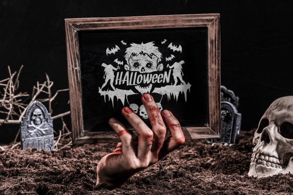 Slate Mockup With Halloween Concept Psd - Mockup Hunt