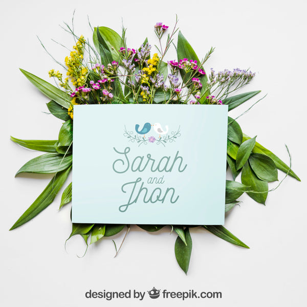 Spring Mockup With Blue Card Psd - Mockup Hunt