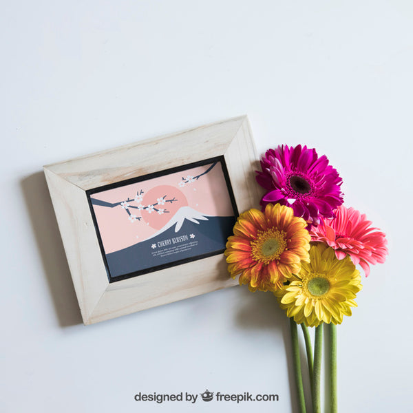 Spring Mockup With Flowers On Frame Psd - Mockup Hunt