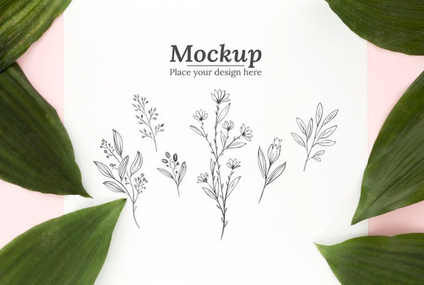 Top View Composition Of Green Leaves With Mock-Up Psd - Mockup Hunt