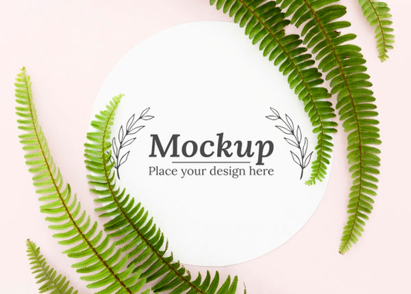 Top View Green Leaves Arrangement With Mock-Up Psd - Mockup Hunt