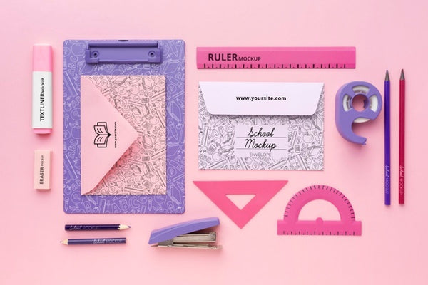 Top View Of School Supplies Collection Mock-Up Psd - Mockup Hunt