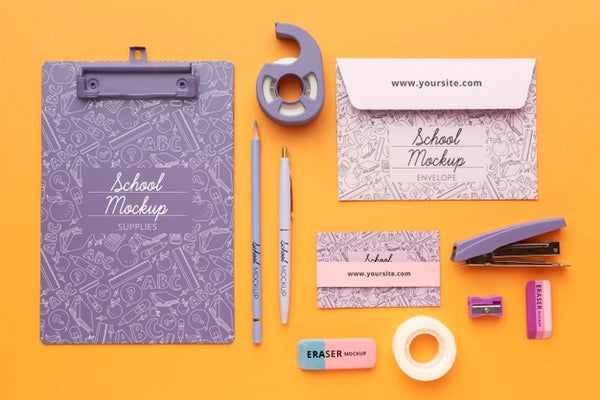 Top View Of School Supplies Collection Mock-Up Psd - Mockup Hunt
