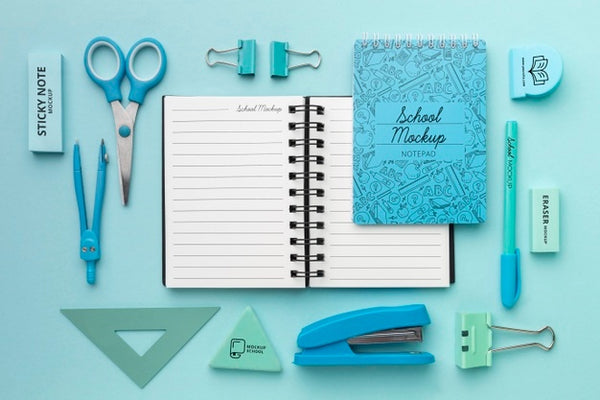 Top View Of School Supplies Collection Mock-Up Psd - Mockup Hunt