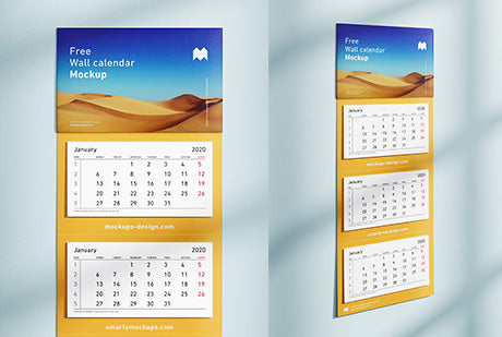 3 Panel Wall Calendar Mockup - Mockup Hunt
