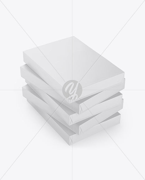 5 Matte A4 Size Paper Sheet Packs Mockup - Half Side View - Mockup Hunt