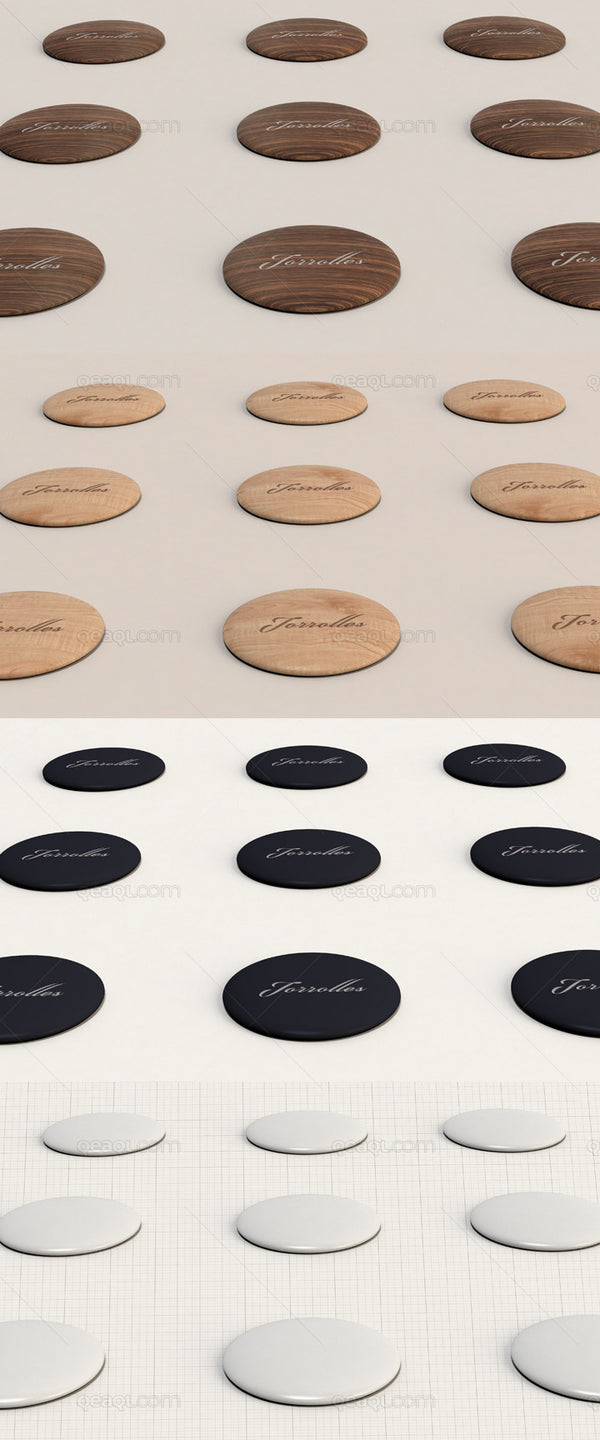 Pins Mockup with 2 Kind of Textures: Wood and Plastic - Mockup Hunt