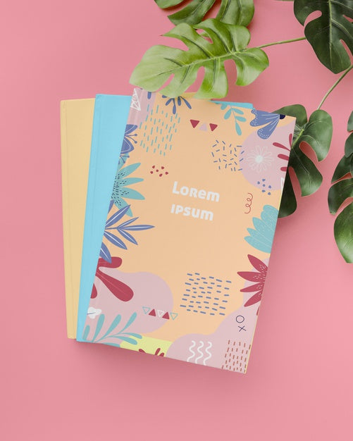 Above View Books And Monstera Plant Psd - Mockup Hunt