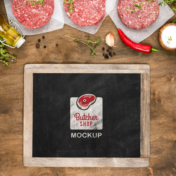 Above View Butcher Shop With Fresh Meat Psd - Mockup Hunt