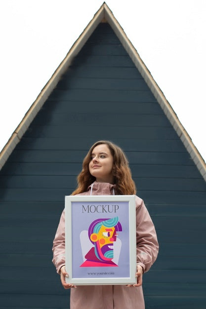 Beautiful Frame Model Mockup Held By Girl Psd - Mockup Hunt
