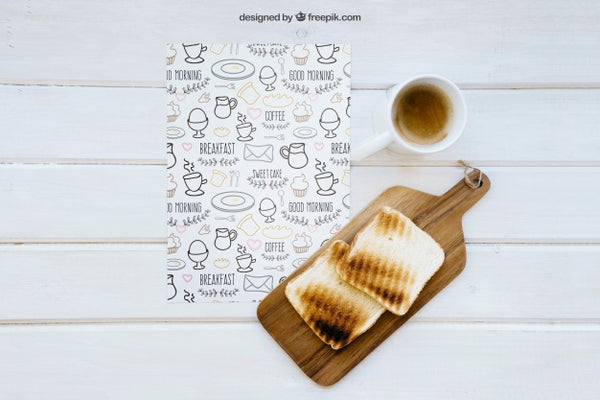 Breakfast Mockup With Coffee And Toast Psd - Mockup Hunt