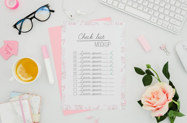 Check List And Roses Botanical Mock-Up Psd - Mockup Hunt