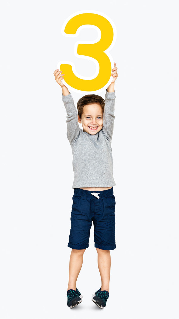Cheerful Boy Holding Number Three - Mockup Hunt