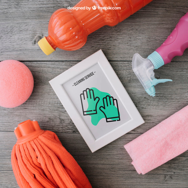 Cleaning Mockup With Frame Between Products Psd - Mockup Hunt