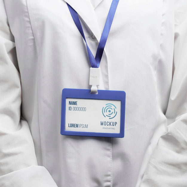 Close Up Researcher With Id Card Psd - Mockup Hunt