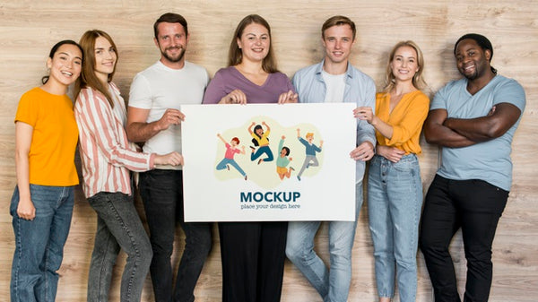 Community Mockup With Group Of People Holding Banner Mockup Psd ...