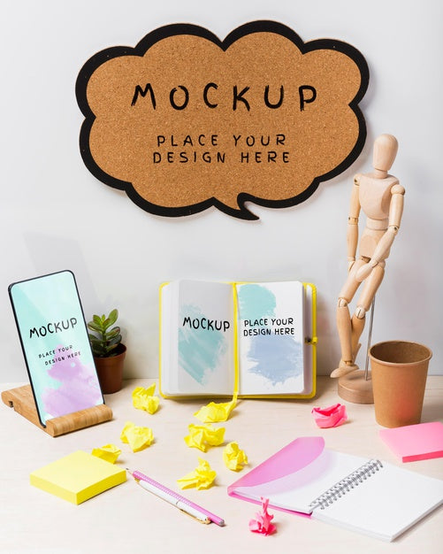 Desk Concept With Sticky Notes Mock-Up Psd - Mockup Hunt