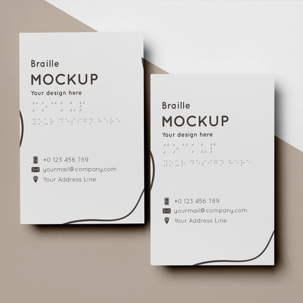 Flat Lay Of Business Card Design With Braille Writing Psd - Mockup Hunt