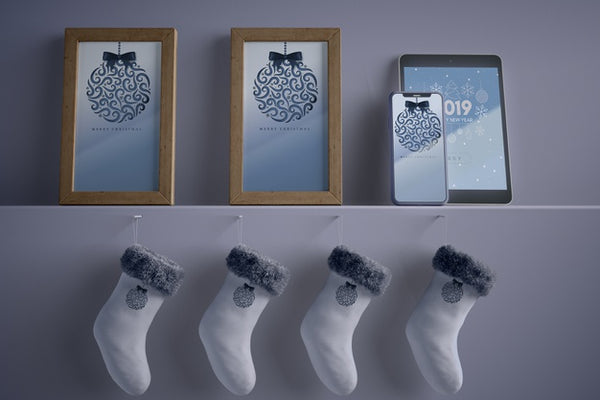 Frames Collection And Socks On Shelf Psd - Mockup Hunt