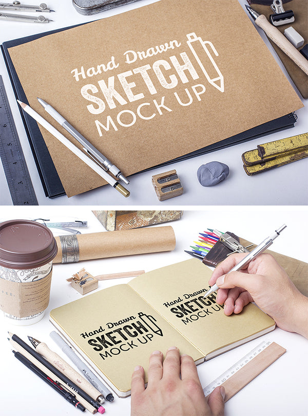 Hand Drawn Sketch Mock-Ups with a Lot of Items - Mockup Hunt