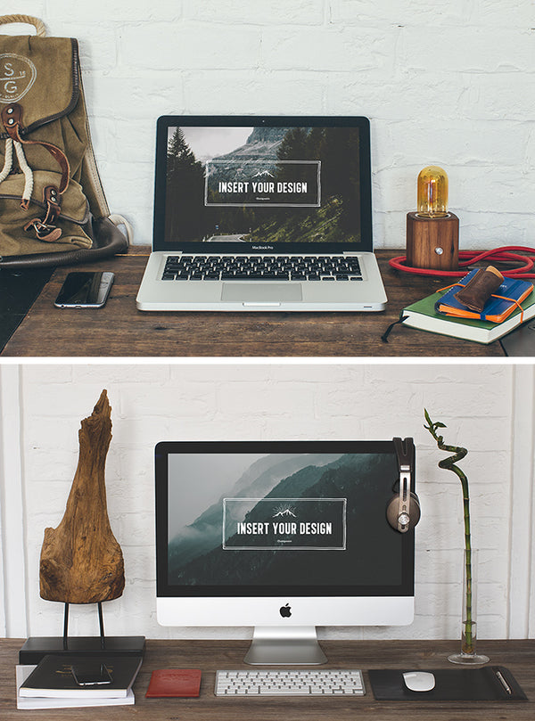 Set of 2 Hipster-Styled Desktop Computer Mockup - Mockup Hunt