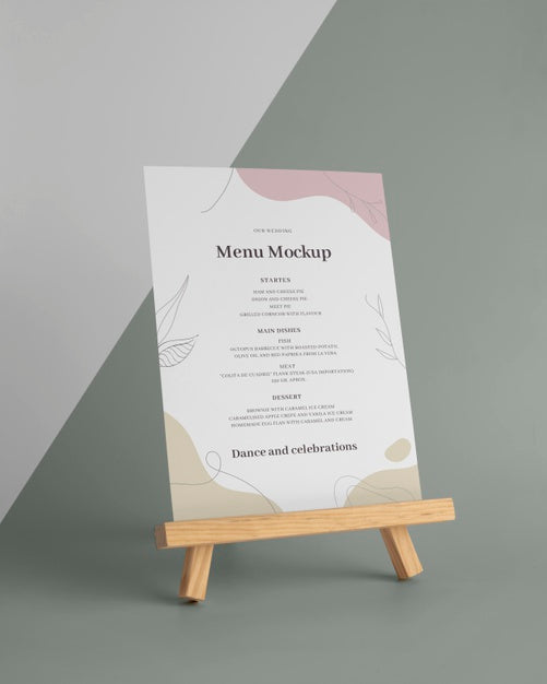 Menu Mock-Up With Wooden Stand Psd - Mockup Hunt