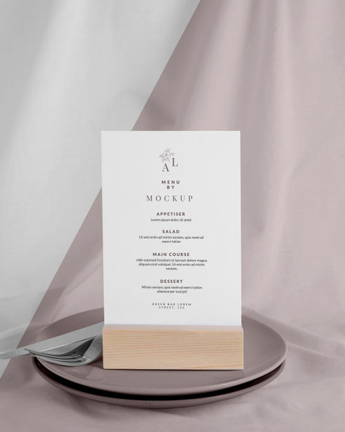 Menu Mock-Up With Wooden Stand Psd - Mockup Hunt