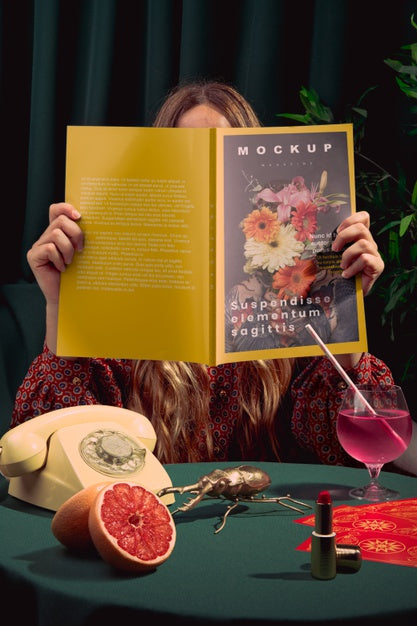 Model Reading A Fashion Magazine Indoors Psd - Mockup Hunt