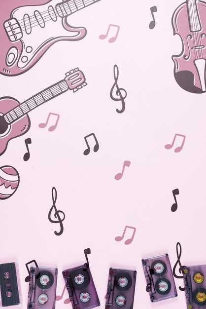 Musical Notes Background With Music Tapes Psd - Mockup Hunt