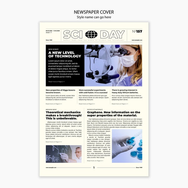 Newspaper Scientific Article Cover Template Psd - Mockup Hunt