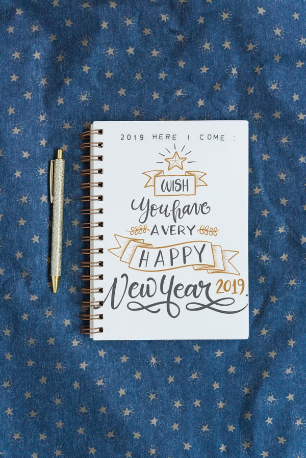 Notebook Mockup With New Year Concept Psd - Mockup Hunt