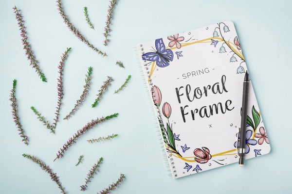 Notepad Template For Spring With Flowers Psd - Mockup Hunt