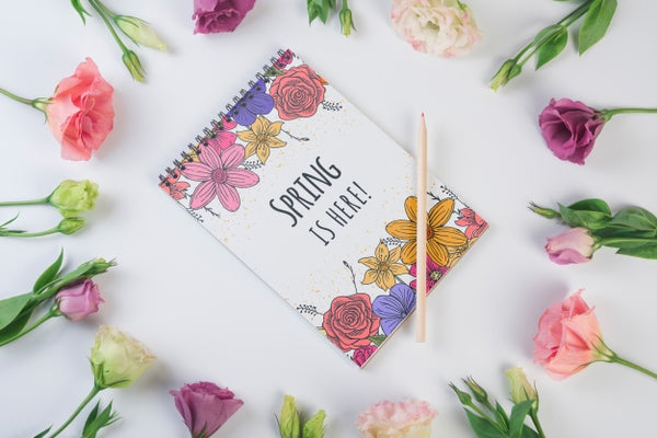 Notepad Template For Spring With Flowers Psd - Mockup Hunt
