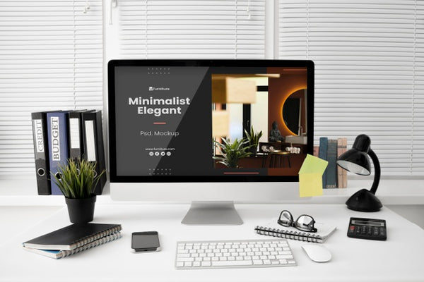 Office Desk Mock-Up With Computer Psd - Mockup Hunt