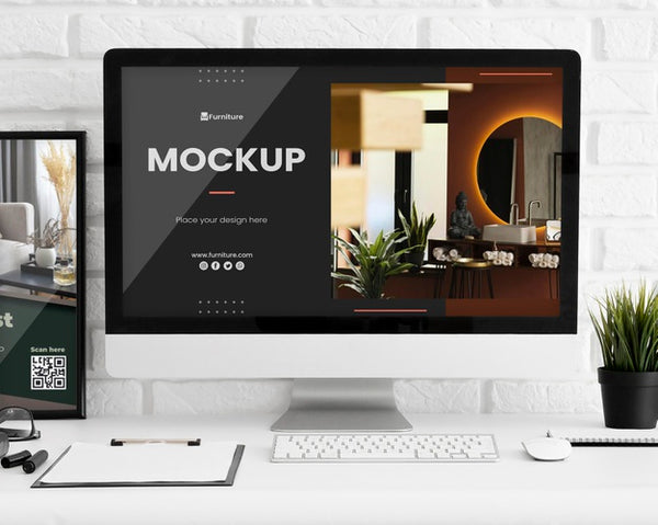 Office Desk With Computer Mock-Up Psd - Mockup Hunt