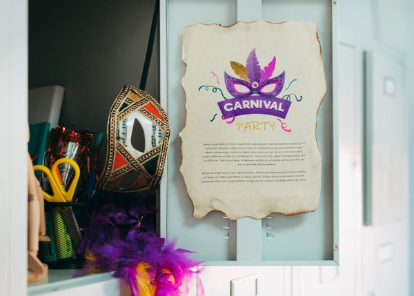 Paper Page Mockup With Carnival Concept Psd - Mockup Hunt