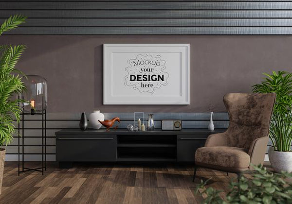 Poster Frame In Living Room Psd Mockup Psd - Mockup Hunt