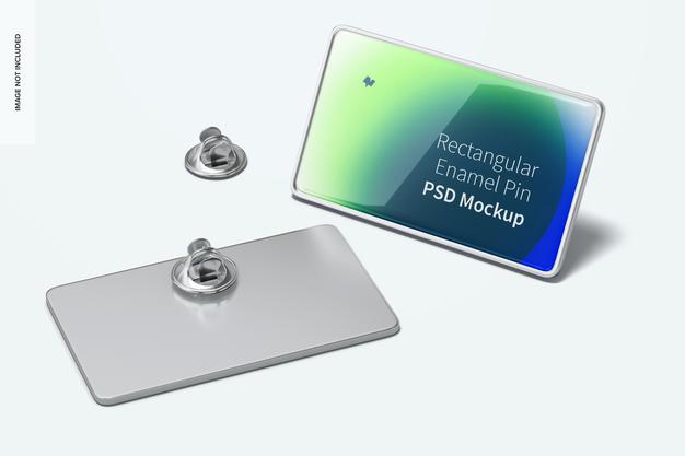 Rectangular Enamel Pin Mockup, Front And Back Psd - Mockup Hunt