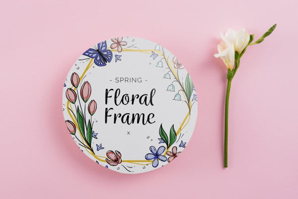 Round Paper Template With Flowers For Spring Psd - Mockup Hunt